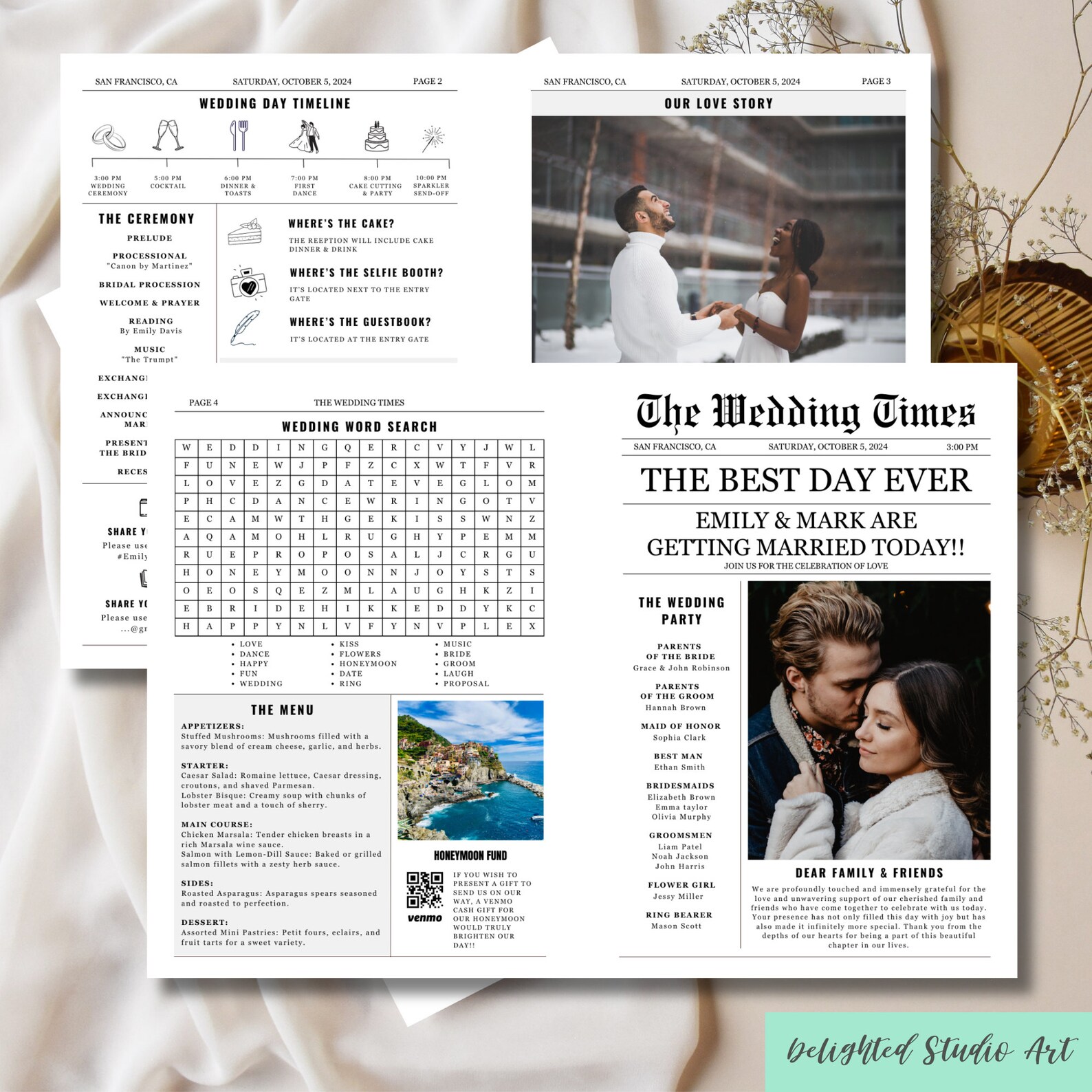 Editable Wedding Newspaper Program Template (digital Download) - Etsy
