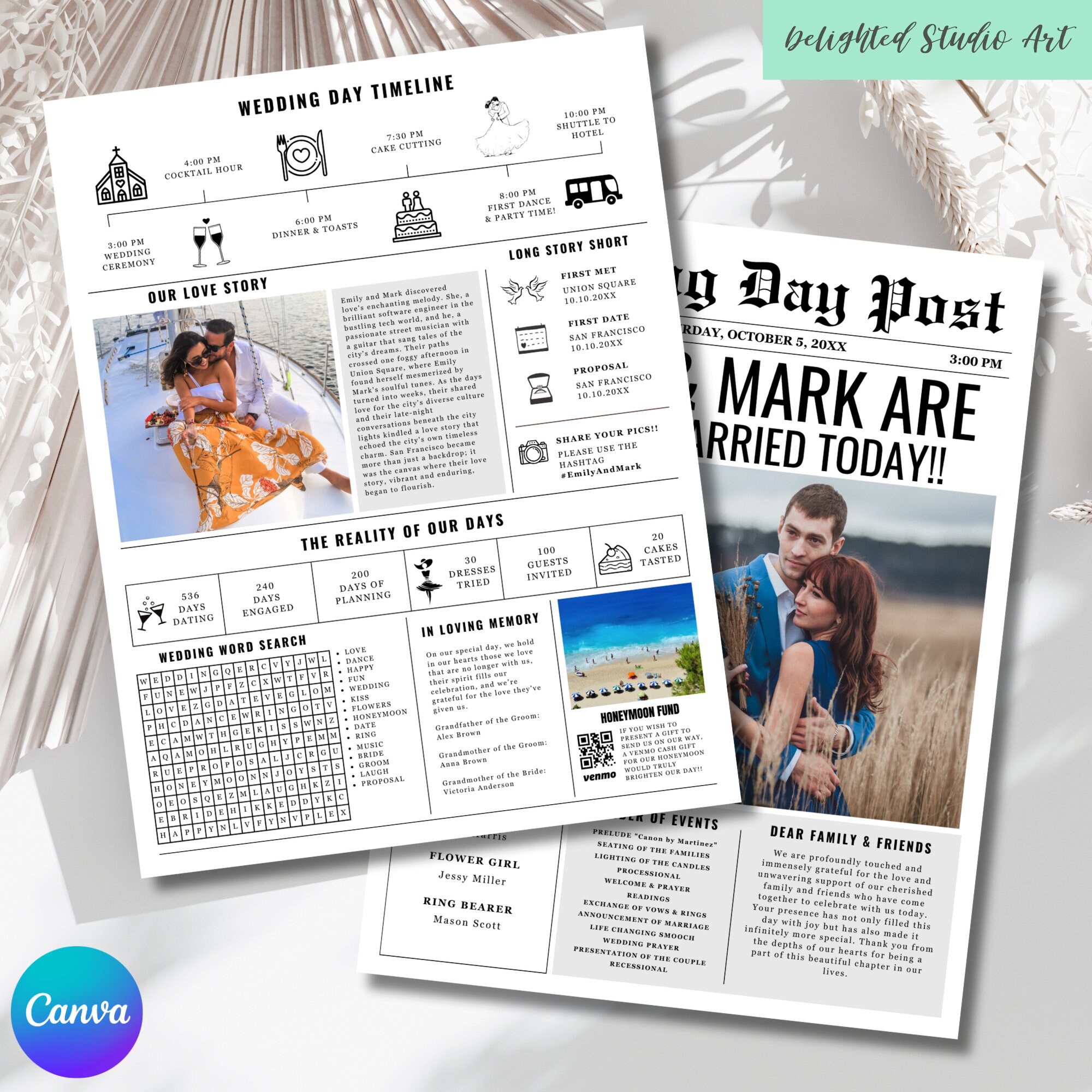 Editable Wedding Itinerary, Wedding Newspaper, Folded Newspaper ...