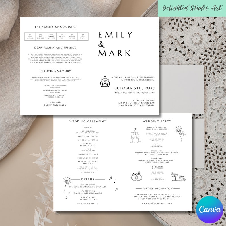 Editable Wedding Timeline Itinerary Template, Folded Wedding Newspaper Program, Printable DIY ...