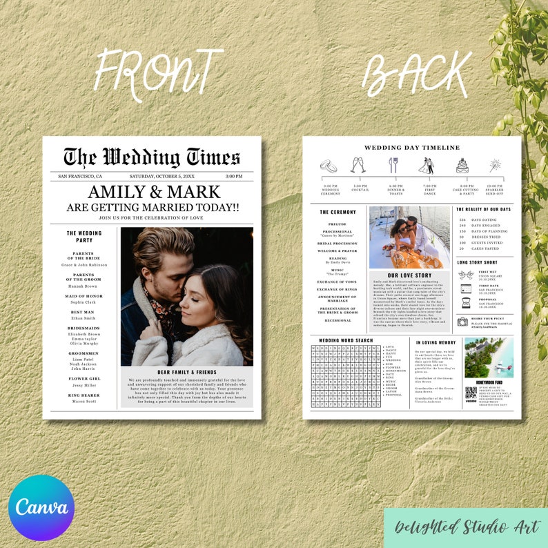 Editable Wedding Itinerary, Wedding Newspaper, Folded Newspaper ...
