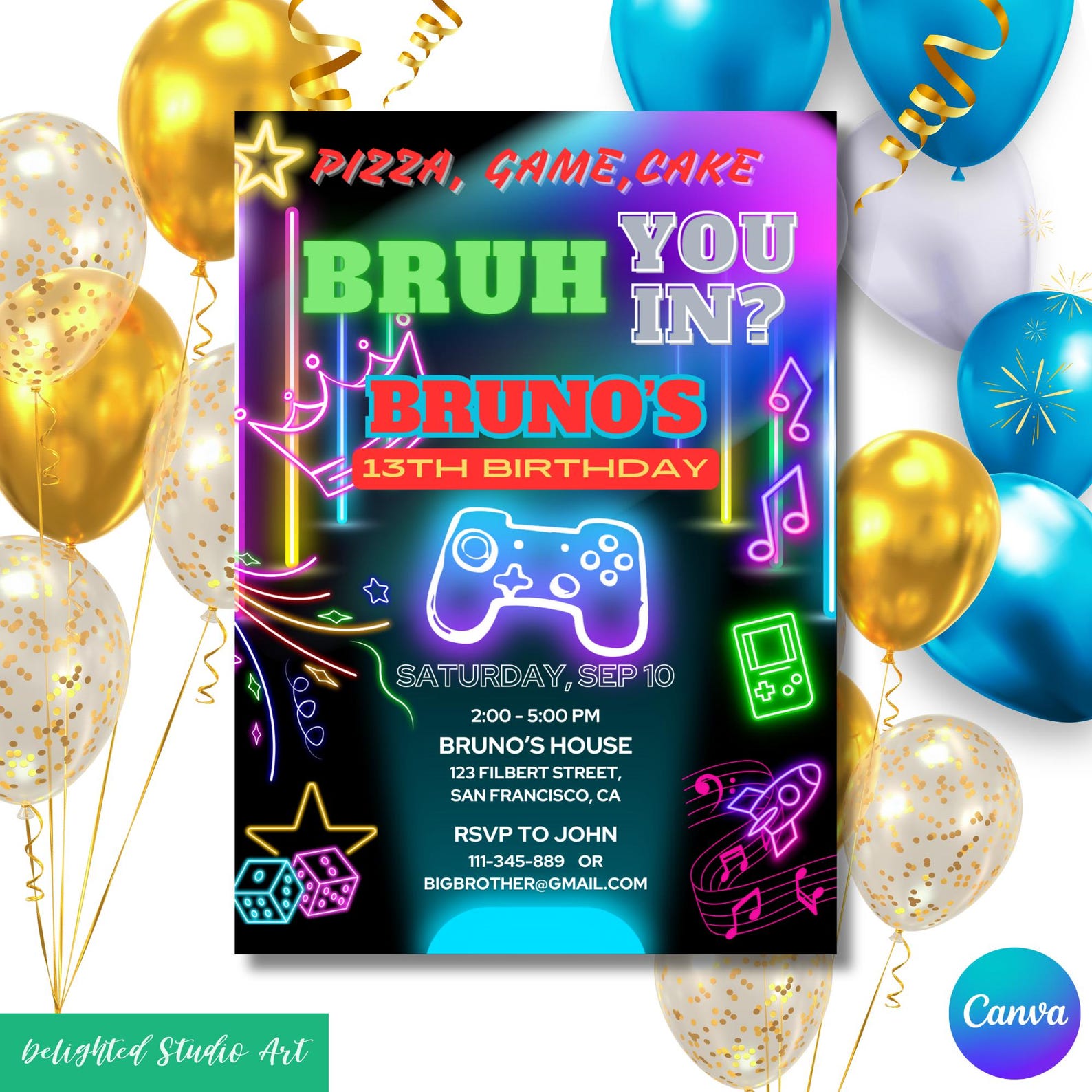 Neon Graffiti Birthday Invitation: Editable Canva Template (printable ...