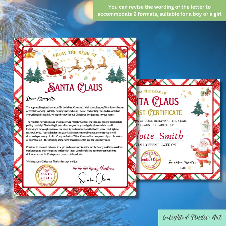 Editable Personalized Santa Certificate Letter From the Desk of Santa ...