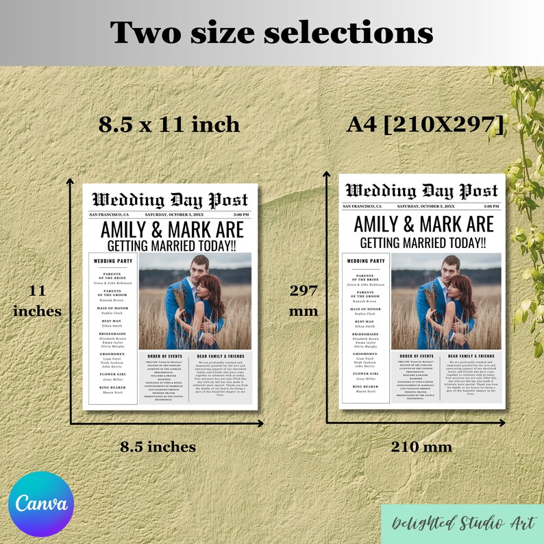 Editable Wedding Itinerary, Wedding Newspaper, Folded Newspaper ...