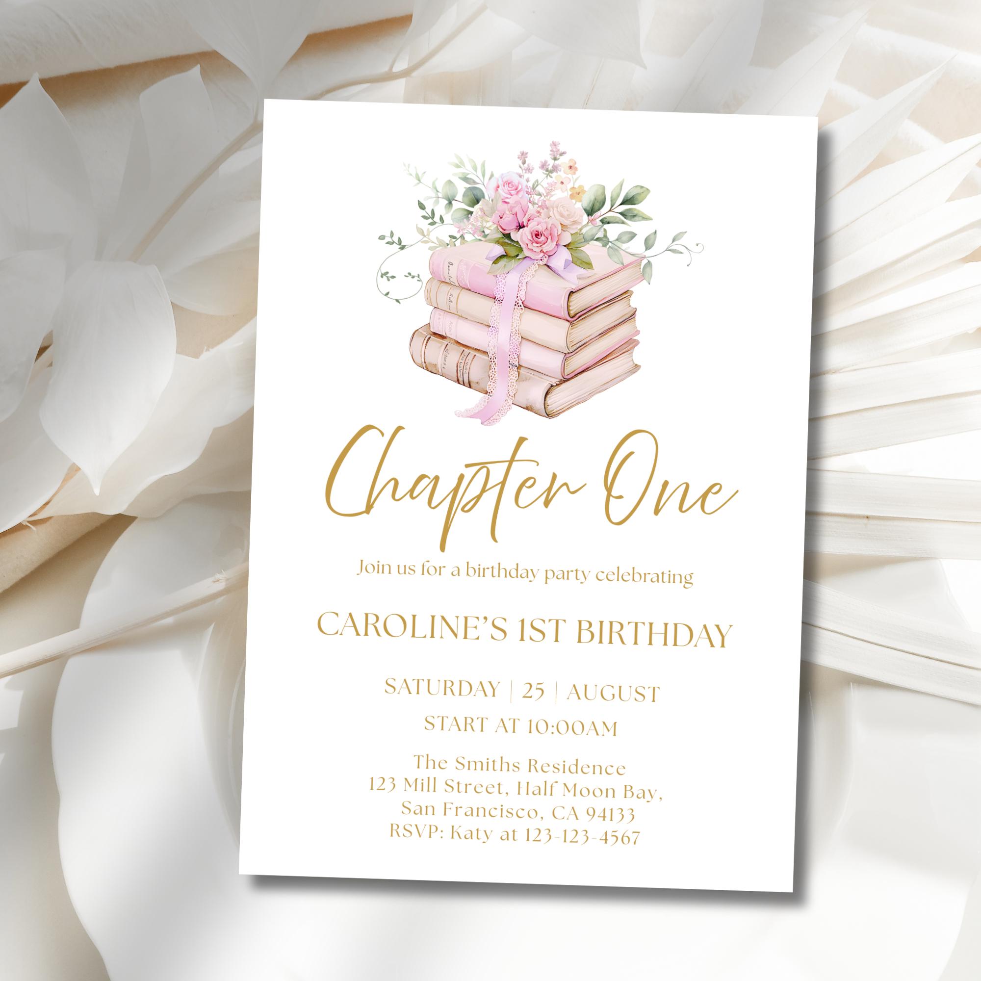 Chapter One Birthday Invitation: Library Theme, First Birthday (digital ...