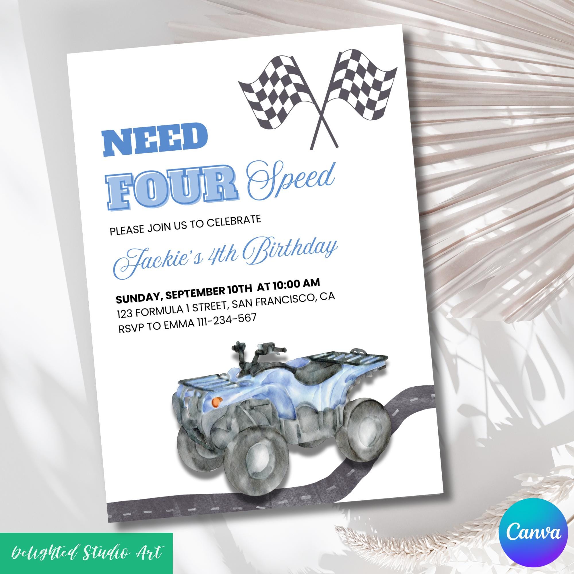 ATV Birthday Invitation: 4th Birthday Race Car Theme (digital Download ...