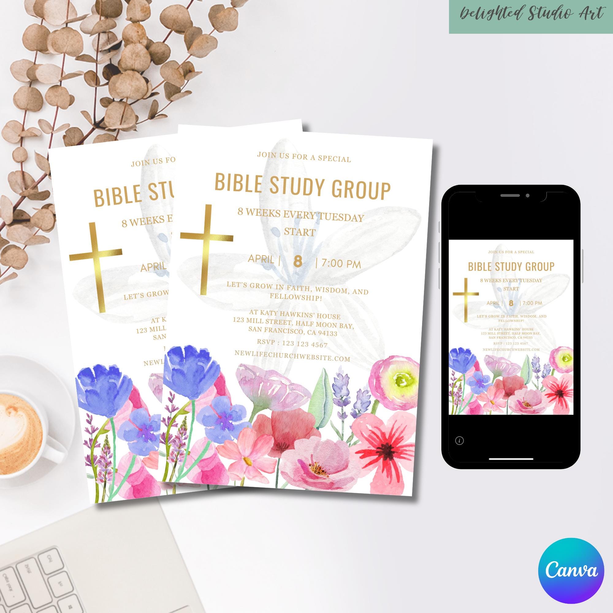 Floral Bible Study Invitation Template: Editable Church Flyer (digital ...