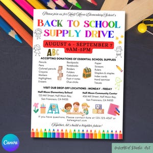 Back to School Supply Drive Flyer: Editable Template (digital) - Etsy