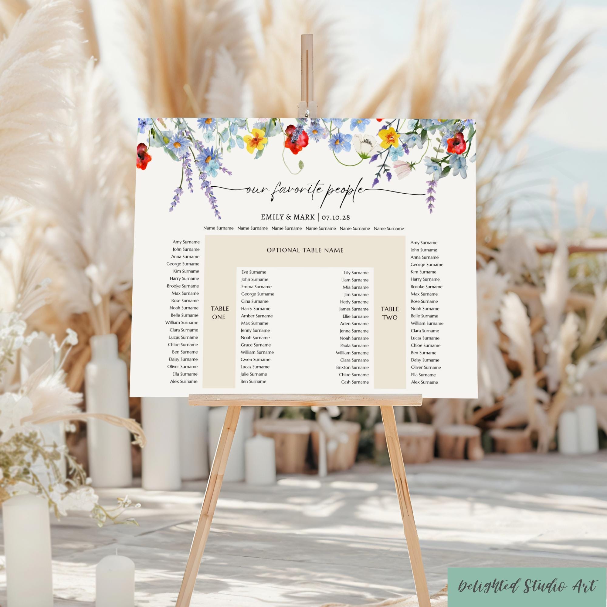 U Shape Printable Floral Wedding Table Seating Sign Chart Board ...