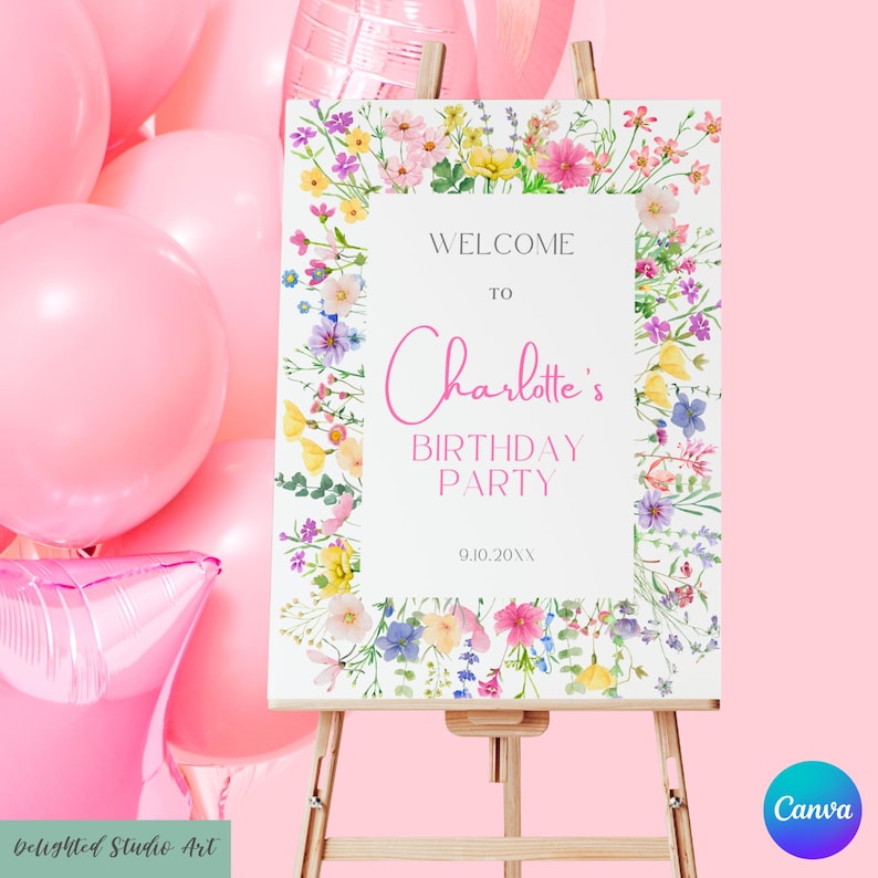 Floral Birthday Party Welcome Sign: Editable Template (PDF) - Etsy