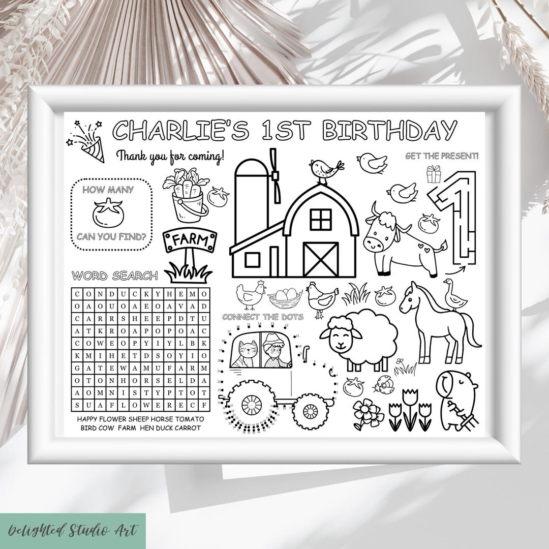 Animal Farm Kids 1st Birthday Party Editable Activity Sheet, Farm ...