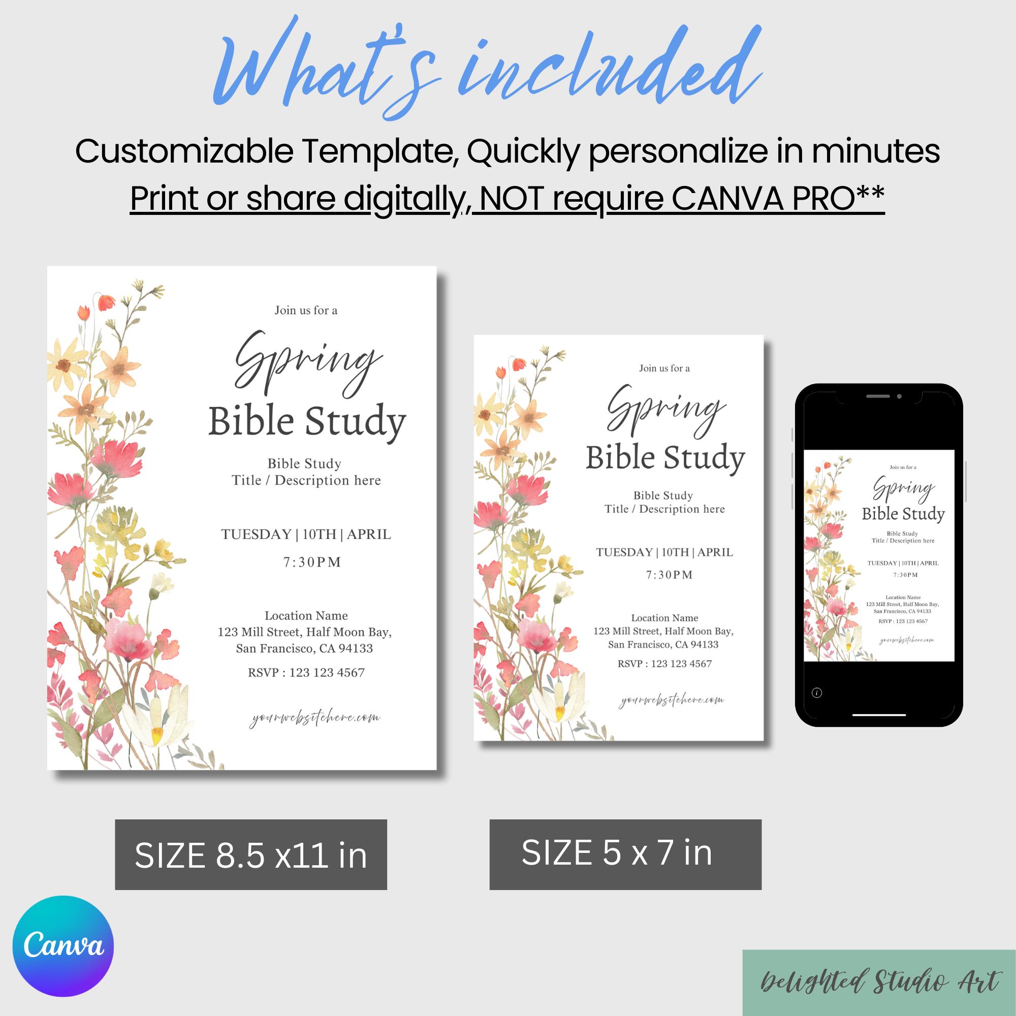 Floral Bible Study Invitation Template: Editable Church Flyer (digital ...