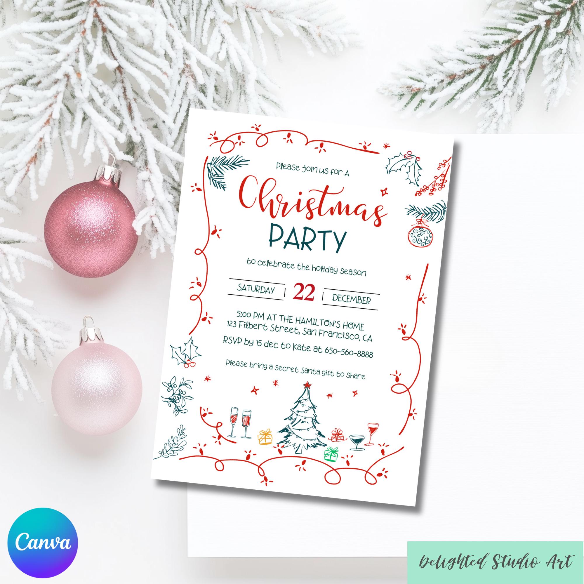Whimsical Christmas Party Invitation: Hand-drawn Holiday Illustration ...