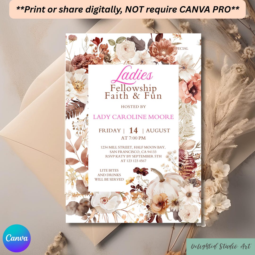 Floral Ladies Fellowship Invitation Template: Editable Christian Event ...