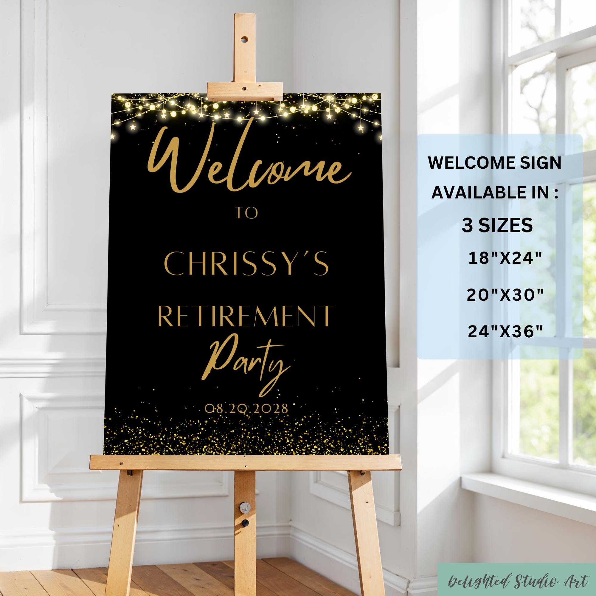 Black & Gold Retirement Party Welcome Sign: Editable Template (PDF ...