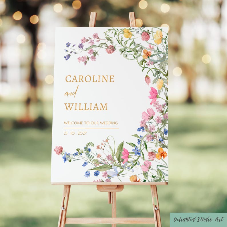 Wildflower Wedding Welcome Sign: Editable Floral Garden Party Poster ...