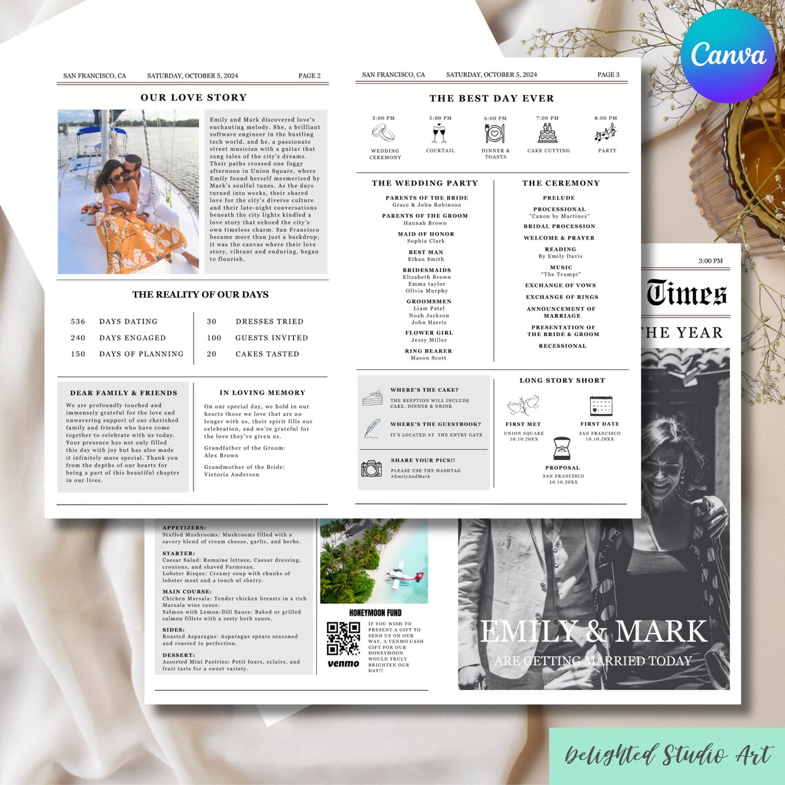 Editable Wedding Infographic Unique Wedding Program Newspaper Wedding ...