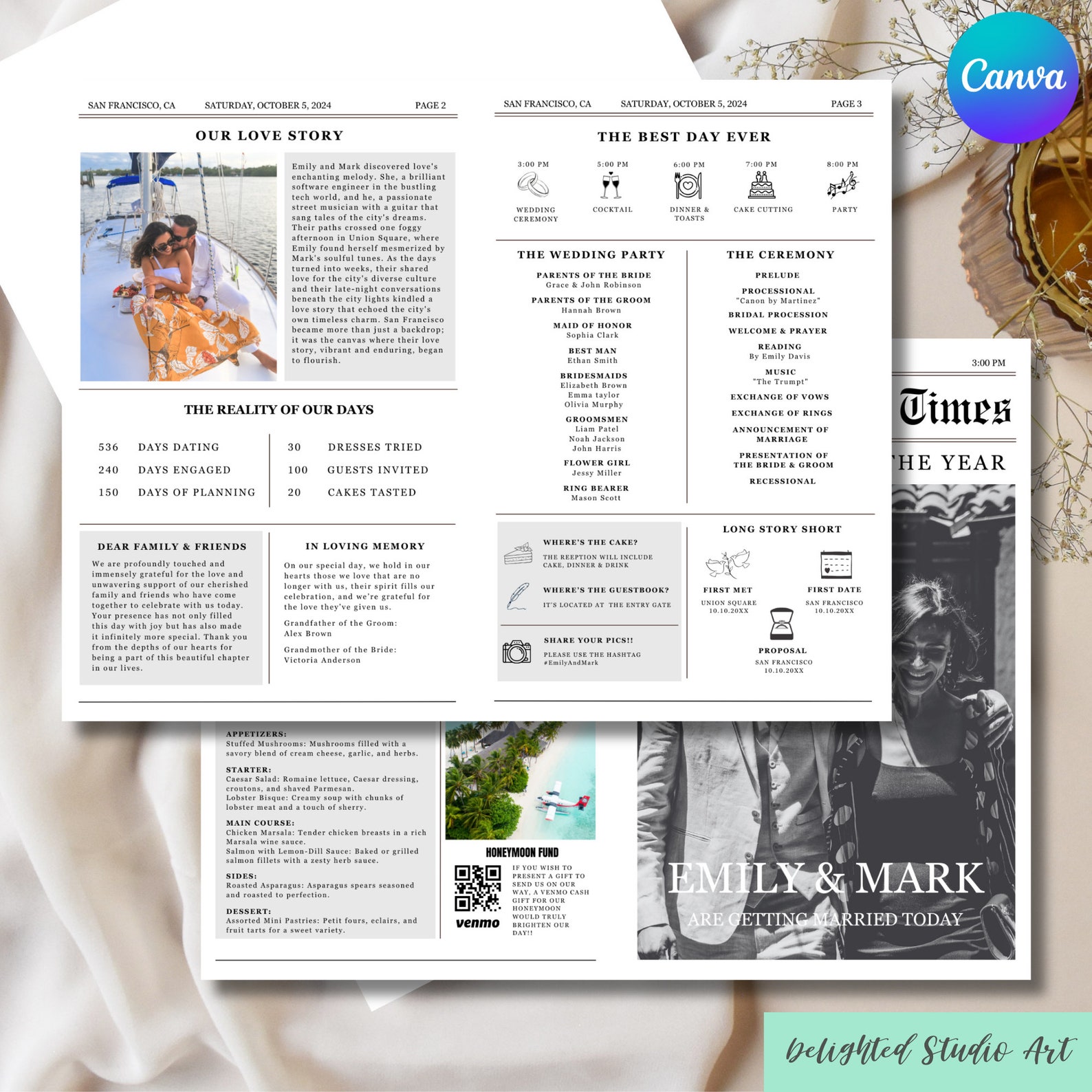 Editable Wedding Infographic Unique Wedding Program Newspaper Wedding ...