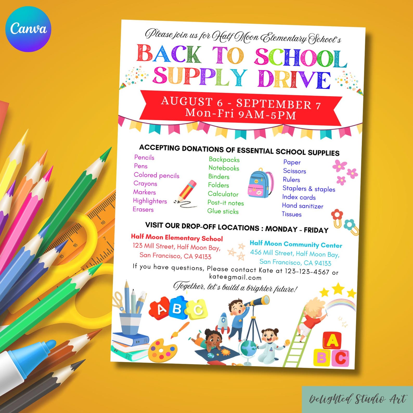 Back to School Supply Drive Flyer Digital Editable Template, School Pto ...