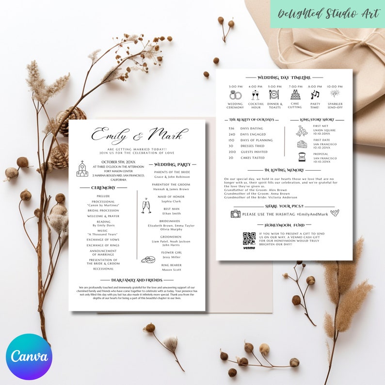 Infographic Wedding Program, Editable Wedding Timeline, Weekend ...