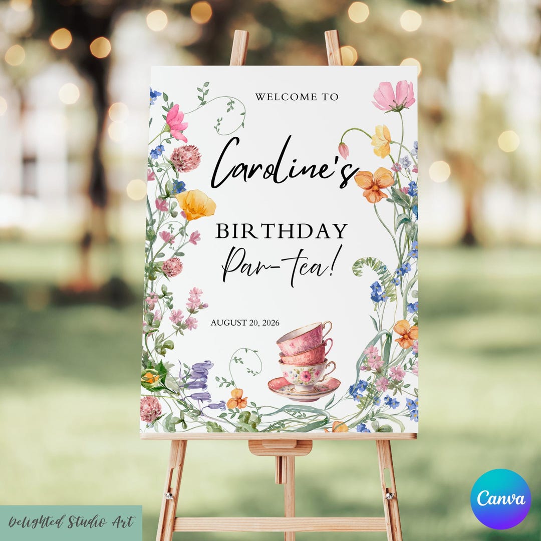 Afternoon Tea Birthday Party Welcome Sign Editable Template, Spring ...