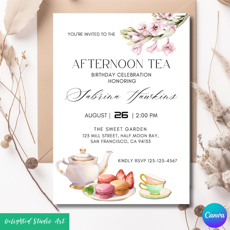 Editable Ladies Afternoon Tea Birthday Party Digital Invitation ...
