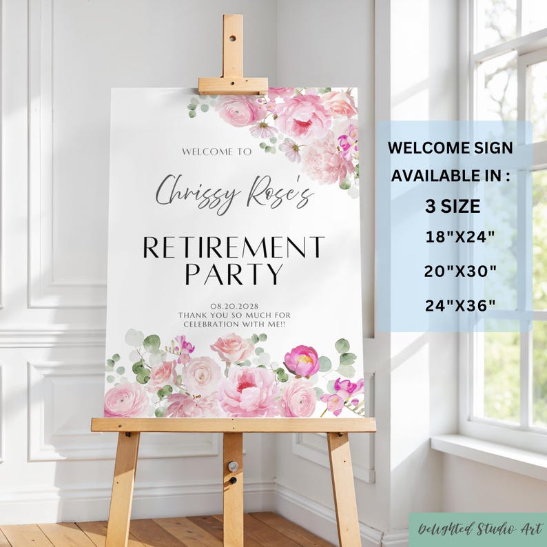 Floral Retirement Party Welcome Sign: Editable Template (PDF ...