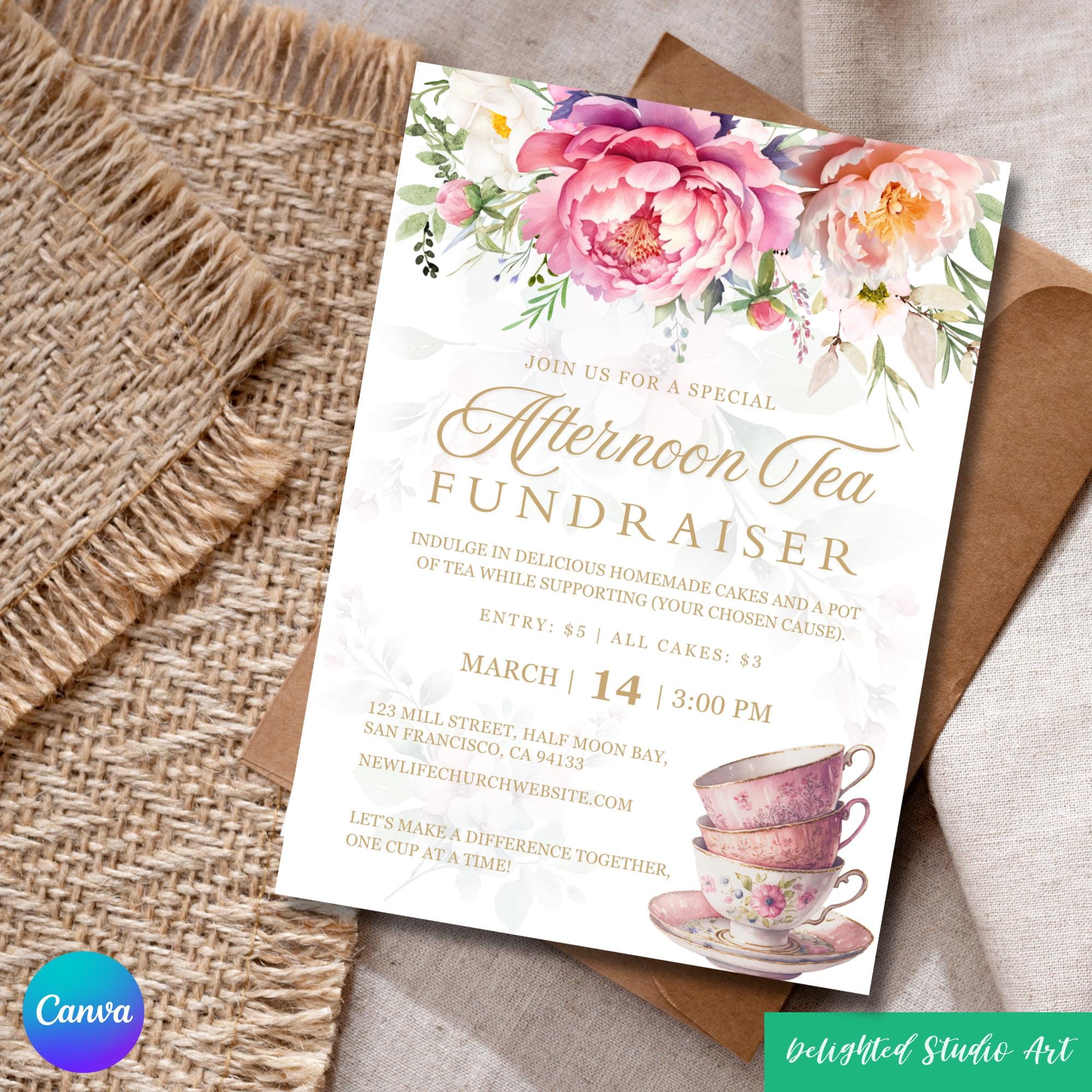 Afternoon Tea Party School Church Fundraiser Invite Template, Editable Charity Event Flyer ...