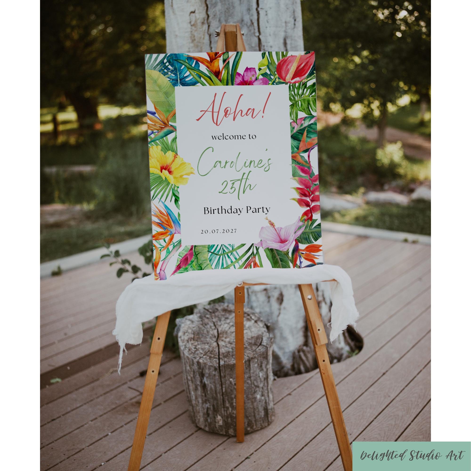 Tropical Floral Theme Birthday Party Welcome Sign: Editable Template ...