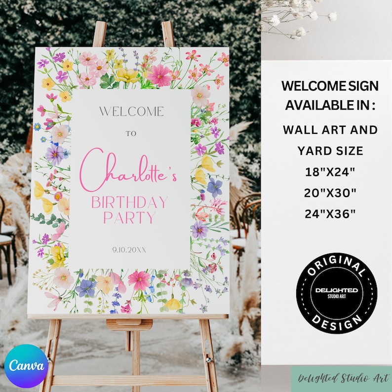 Floral Birthday Party Welcome Sign: Editable Template (PDF) - Etsy