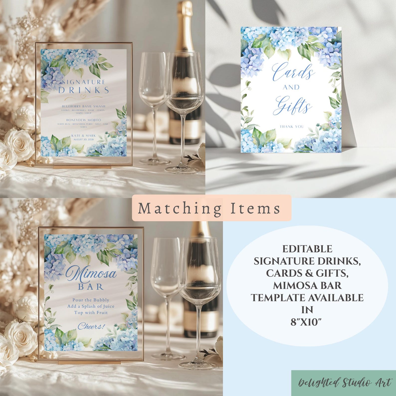 Dusty Blue Hydrangea Birthday Welcome Sign: Editable Floral Template ...
