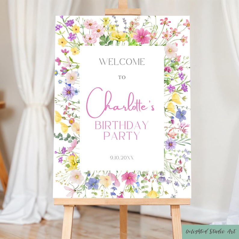 Floral Birthday Party Welcome Sign: Editable Template (PDF) - Etsy