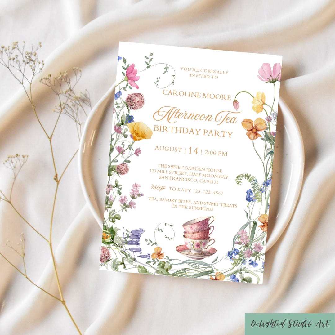 Floral Afternoon Tea Birthday Party Invitation: Editable Vintage Garden ...
