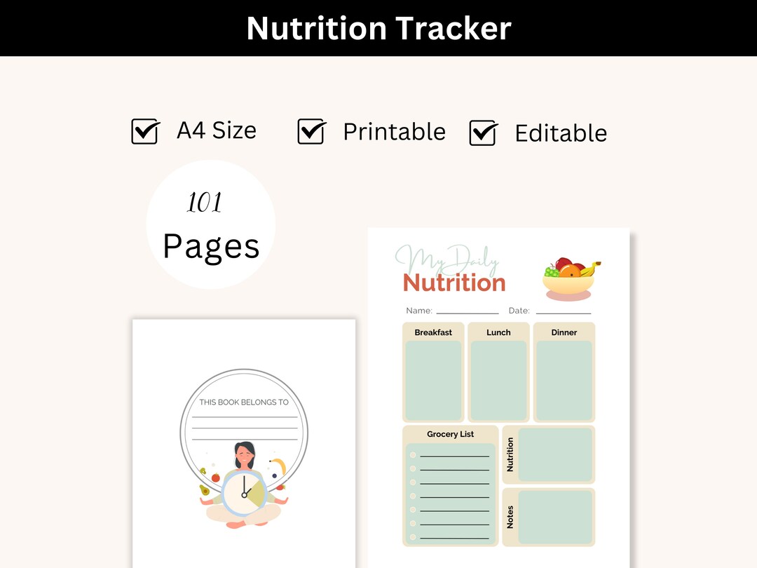 Nutrition Tracker Template Printable Nutrition Template Editable ...