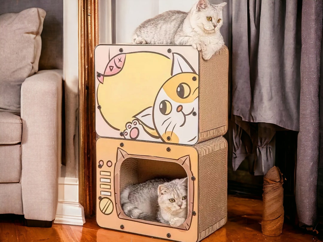 Cat Scratching Box TV Style Cat Scratcher Retro Scratching Post for ...