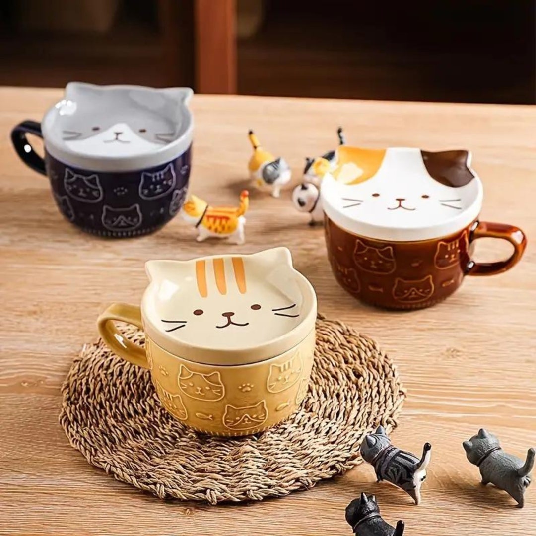 Cat Mug Ceramic Cute Ceramic Cat Mugs With Lid Perfect - Etsy UK