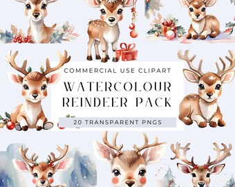 Reindeer PNG Watercolor Reindeer Clipart Cute Reindeer - Etsy