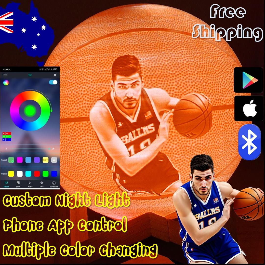 Custom Basketball Lamp Player NBA Ball 3D LED Night Light Dimmable ...