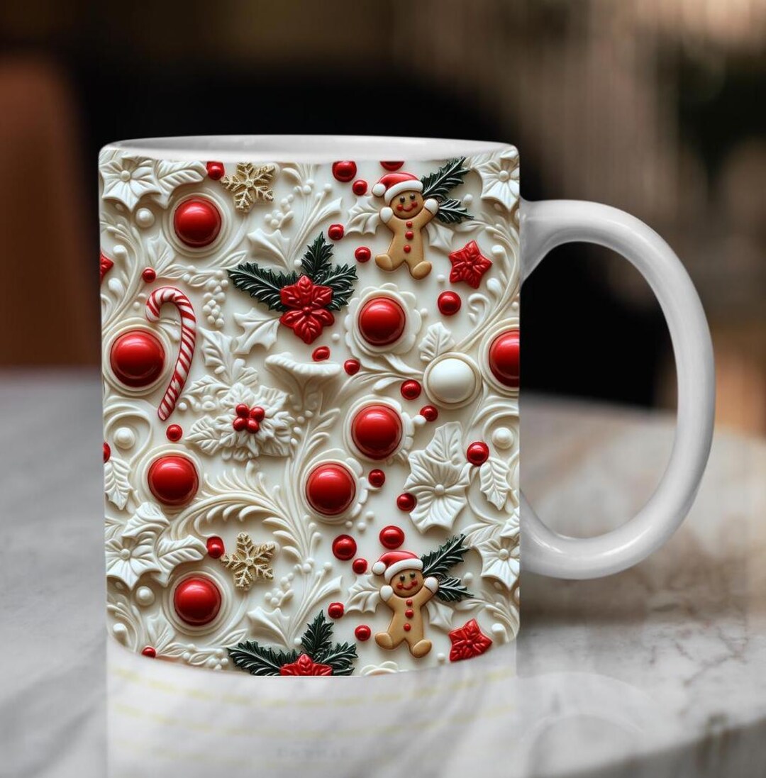 Christmas Mug Template 3D, Christmas Design Mug Print, Holiday Coffee ...