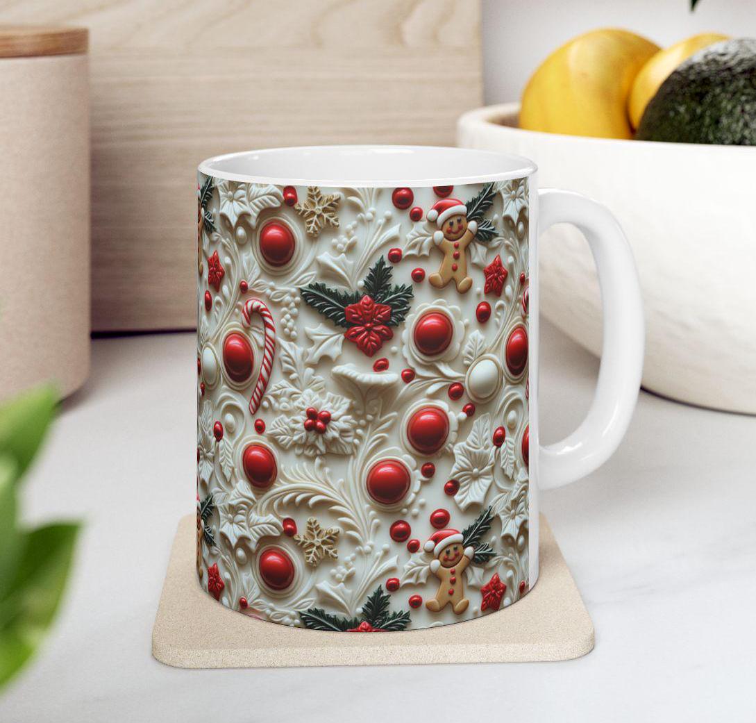 Christmas Mug Template 3D, Christmas Design Mug Print, Holiday Coffee ...