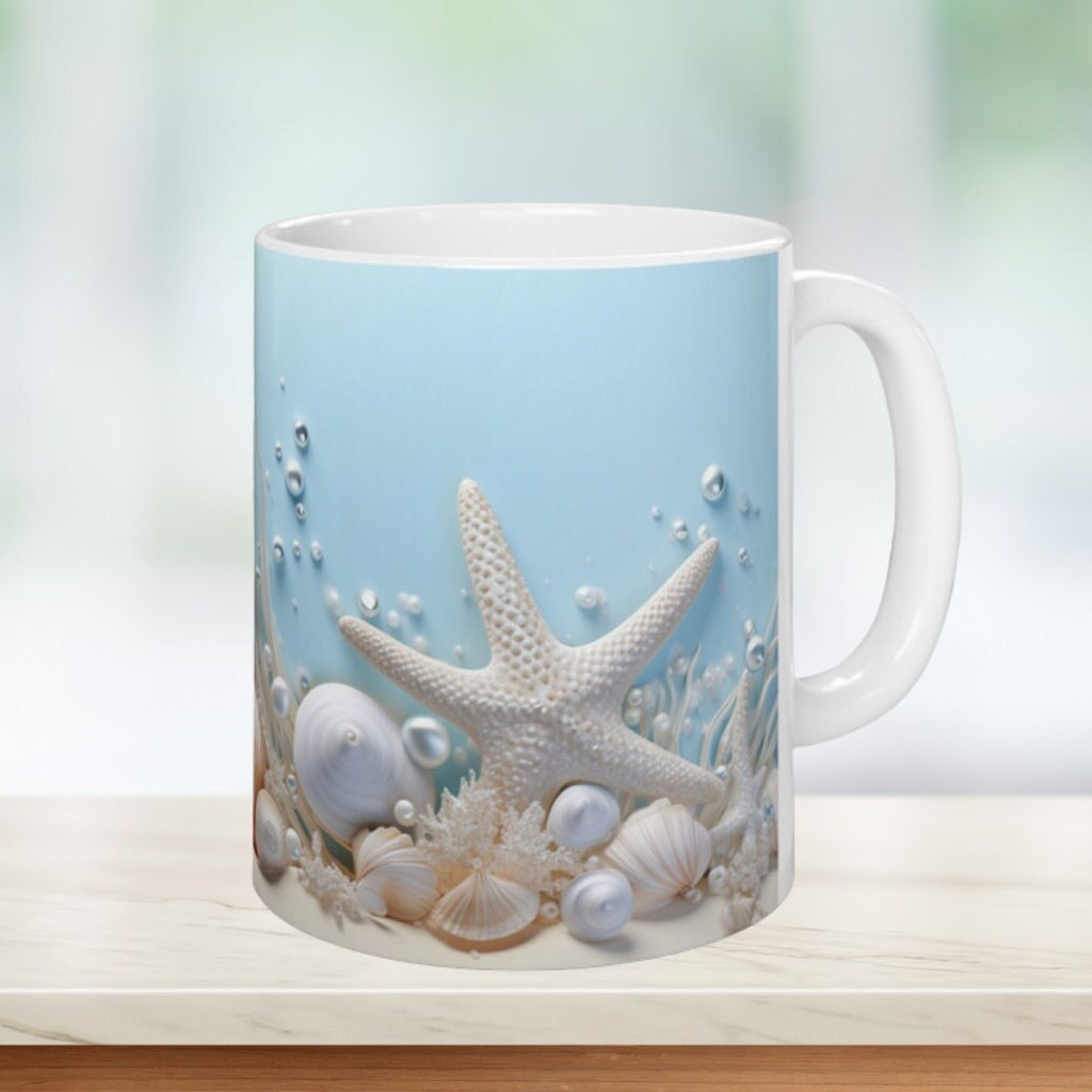 3D Pearl Mug Sublimation, 3D Ocean Life Mug Wrap, Pearl Mug Design, 3D ...