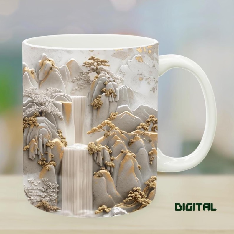 Zen Garden Mug Design: Waterfall Art, Spiritual Gift (PNG Digital ...