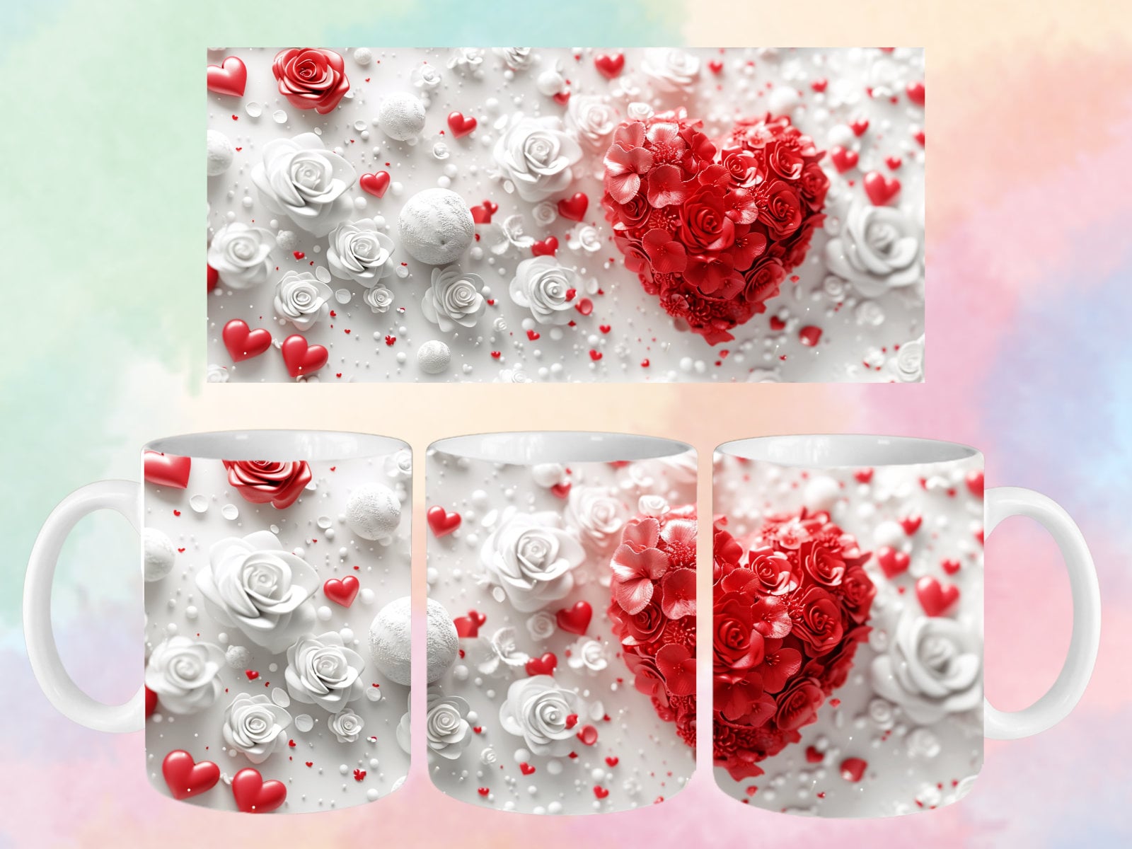 3D Love Mug Template, Love Gift Idea, Valentine's Day Mug Wrap, 3D ...