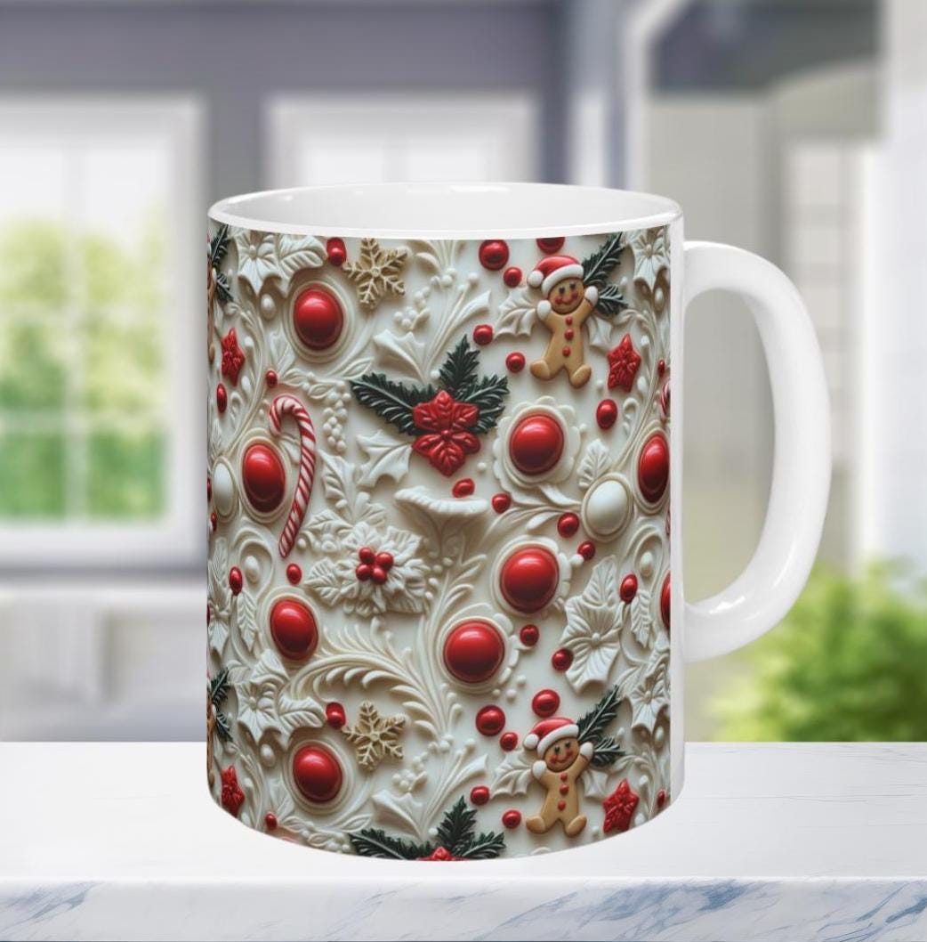 Christmas Mug Template 3D, Christmas Design Mug Print, Holiday Coffee ...