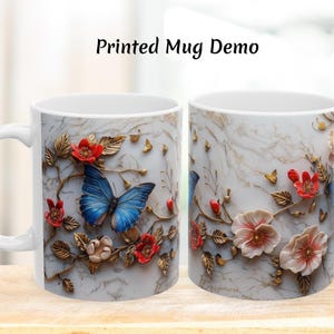Butterfly Mug Design PNG: Gold Leaf Floral 3D Art (digital Download ...