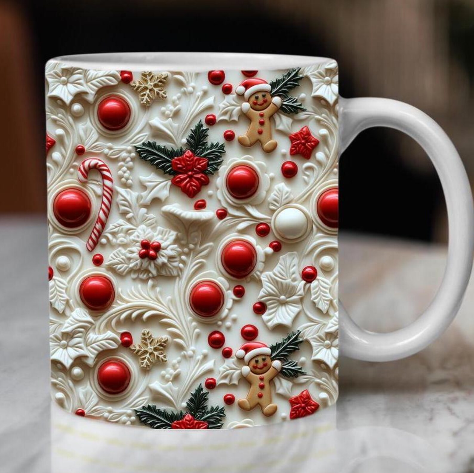 Christmas Mug Template 3D, Christmas Design Mug Print, Holiday Coffee ...