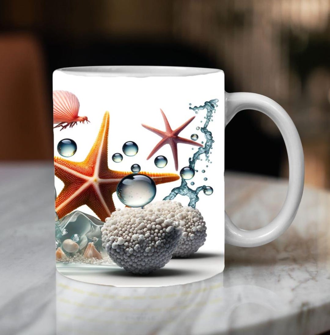 3D Ocean Life Mug Sublimation, 3D Shells Mug Wrap, Pearl Mug Design, 3D ...