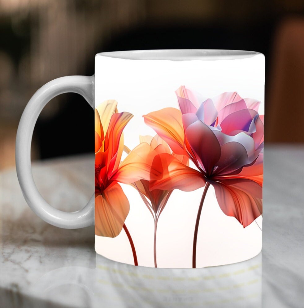 Flower Mug Template, Colorful Flower Gift Mug, Mug Wrap, Flower Teacup ...