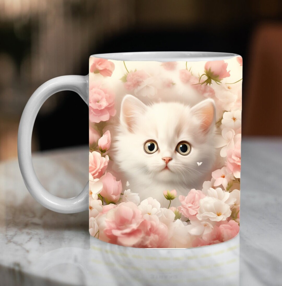 Kitten and Flower Mug Template, Gift Mug Design, Cute Kitten Mug, Mug ...