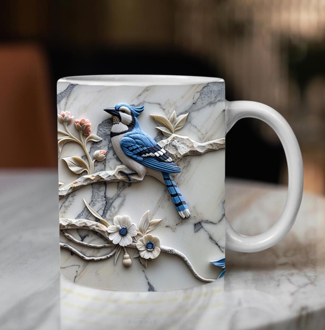 3D Blue Jay Mug Print, Nature-inspired Mug Wrap, Bluejay Teacup ...