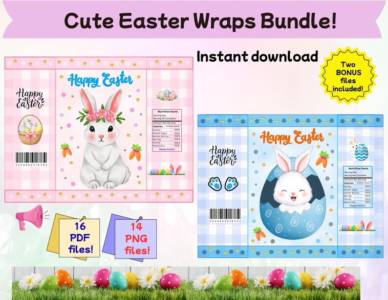 Easter Bunny Wraps Bundle | Chip Bag, Hershey, Rice Krispie, Money ...